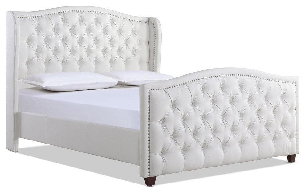 Marcella Upholstered Tufted Shelter Wingback Panel Bed, Bright White P