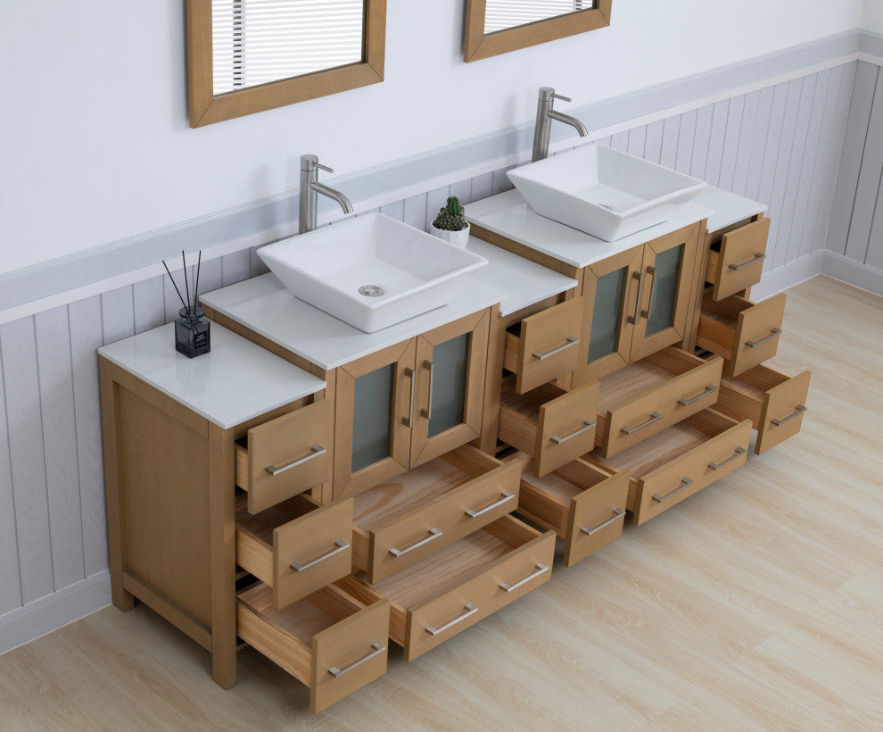 Vanity Art Bathroom Vanity Set With Sink, Natural Oak, 84", Standard M