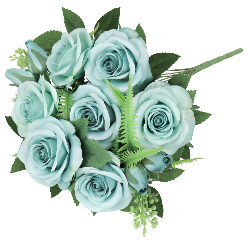 Set of 2 Light Turquoise Artificial Rose Flower Stem Bush Bouquet 18"