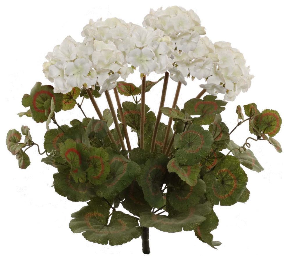 Silk Geranium Bush House Plant Indoor Outdoor Decor, Set of 2 w 6 Flow