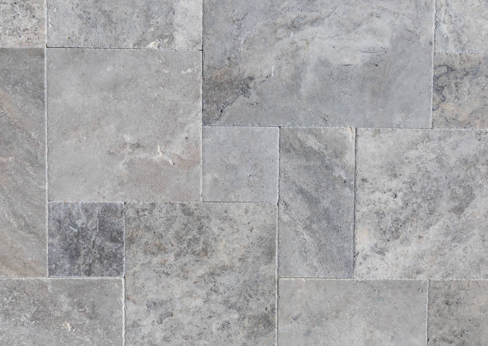 Silver Antique Pattern Travertine Tile - Brushed Chiseled -128 Sqft-b