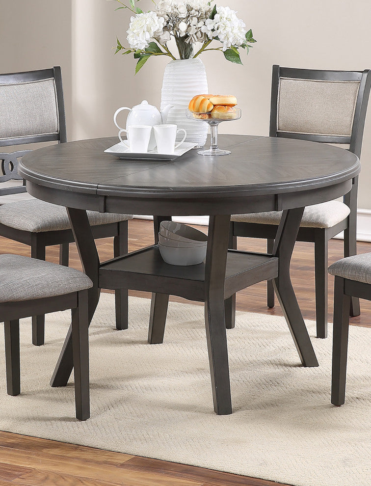 Rubber Wood Round Dining Table, Dark Gray