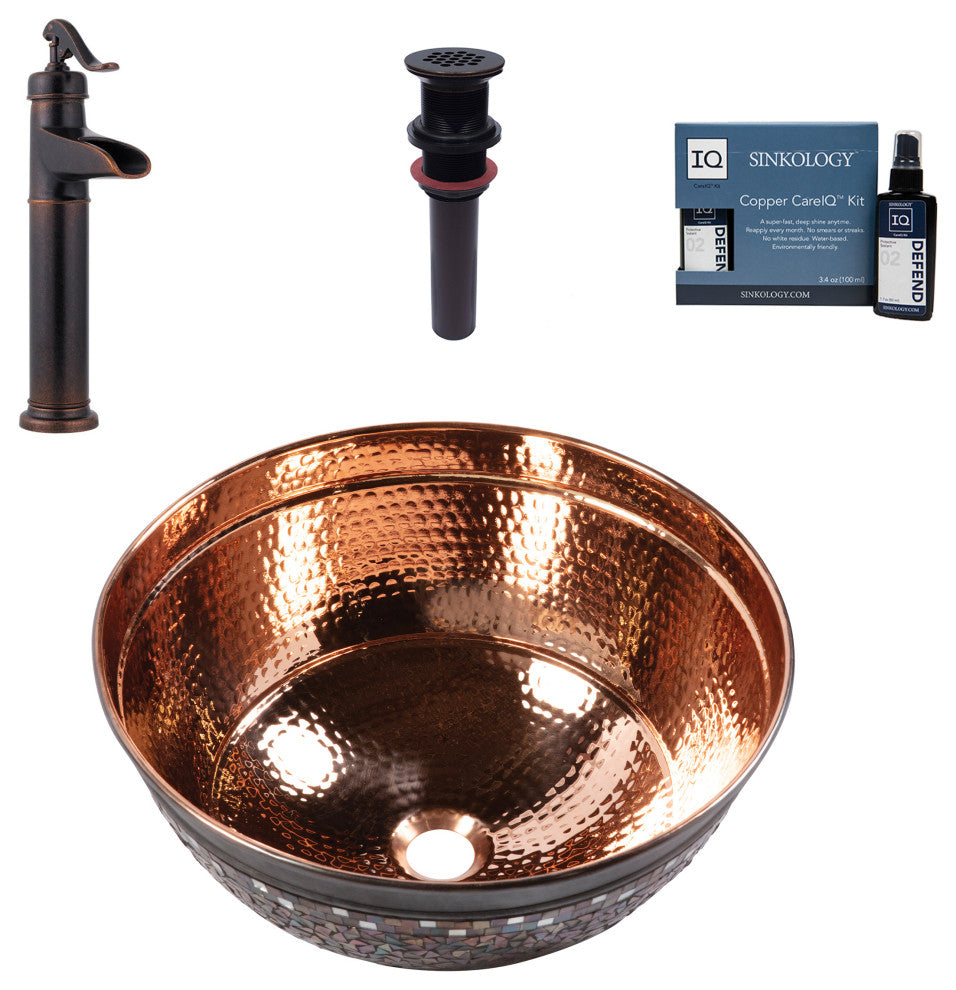 Shockley Naked Copper 16" Round Vessel Sink with Ashfield Vessel Fauce