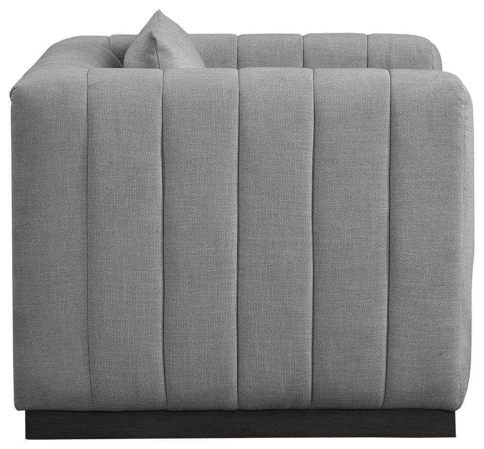 Lucia Beige Linen Textured Fabric Chair, Grey, Chair