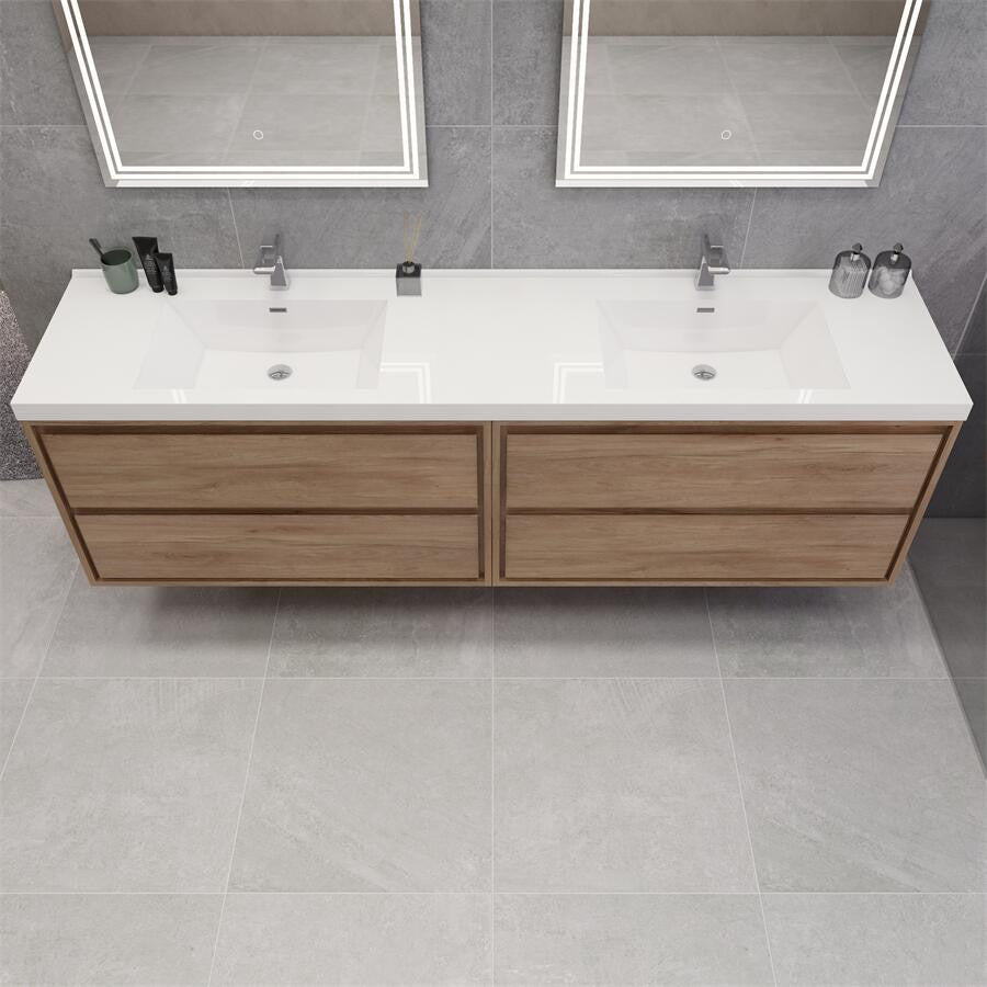 MOM 84 Wall Mounted Vanity With 4 Drawers and Acrylic Double Sink, Gra