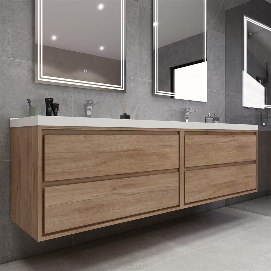 MOM 84 Wall Mounted Vanity With 4 Drawers and Acrylic Double Sink, Gra