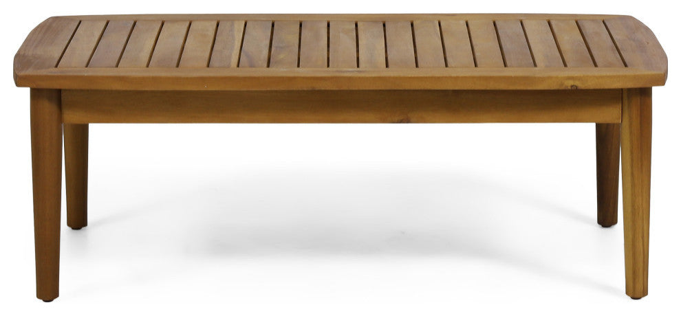 Kody Outdoor Acacia Wood 4-Seater Chat Set With Coffee Table, Teak Fin