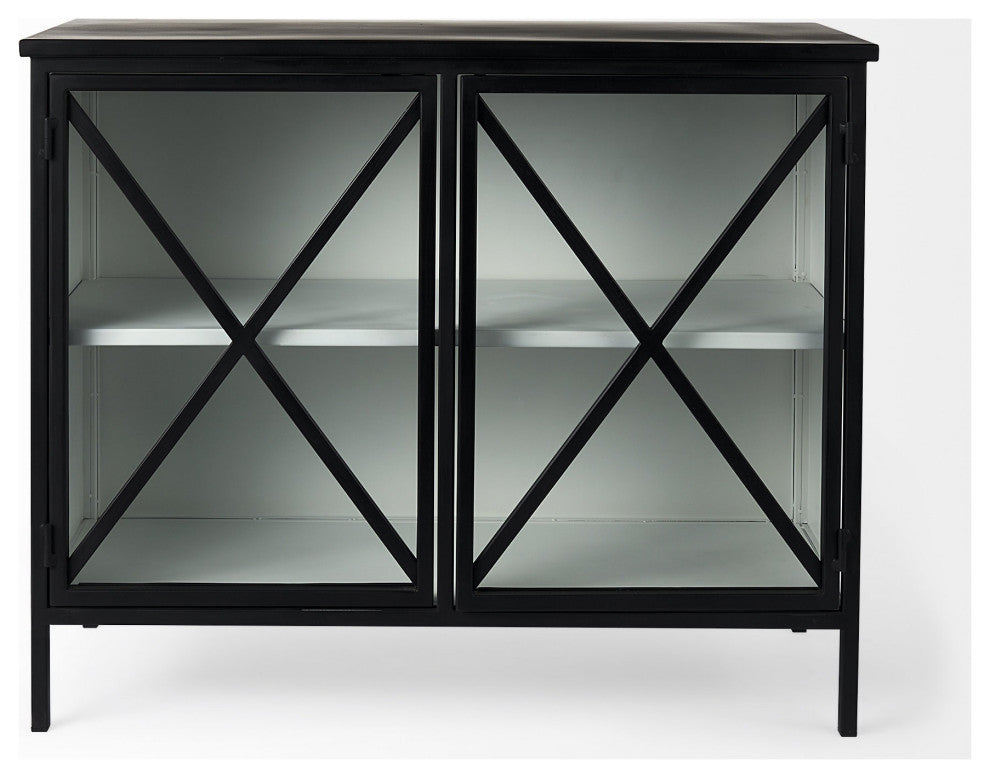 Slender Sleek Black Two Door Glass Cabinet