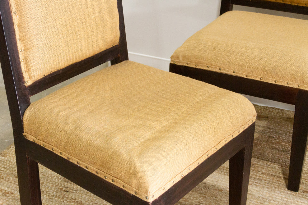Consigned, Set of Four Burlap Brown Dining Chairs