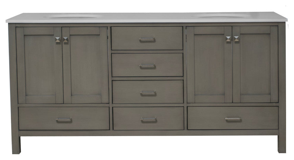 Horizon 72" Double Bathroom Vanity, Weathered Gray, Engineered White