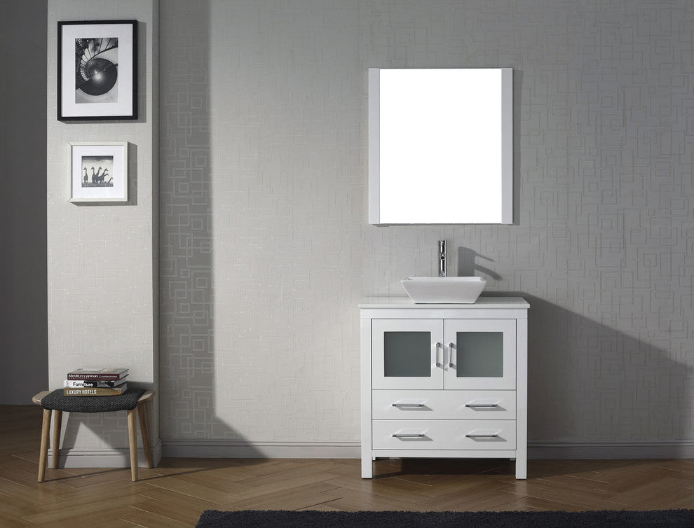 Dior 32" Single Bathroom Vanity, White, White Stone, Brushed Nickel Fa