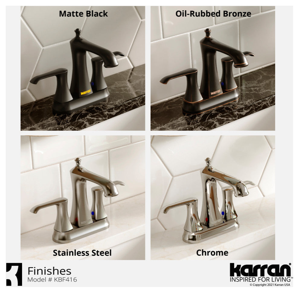 Karran 2-Hole 2-Handle Bathroom Faucet With Pop-Up Drain, Stainless St