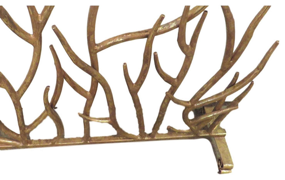 Gold Twig Branch Iron Firescreen Open Metal Fireplace Screen Flat Pane