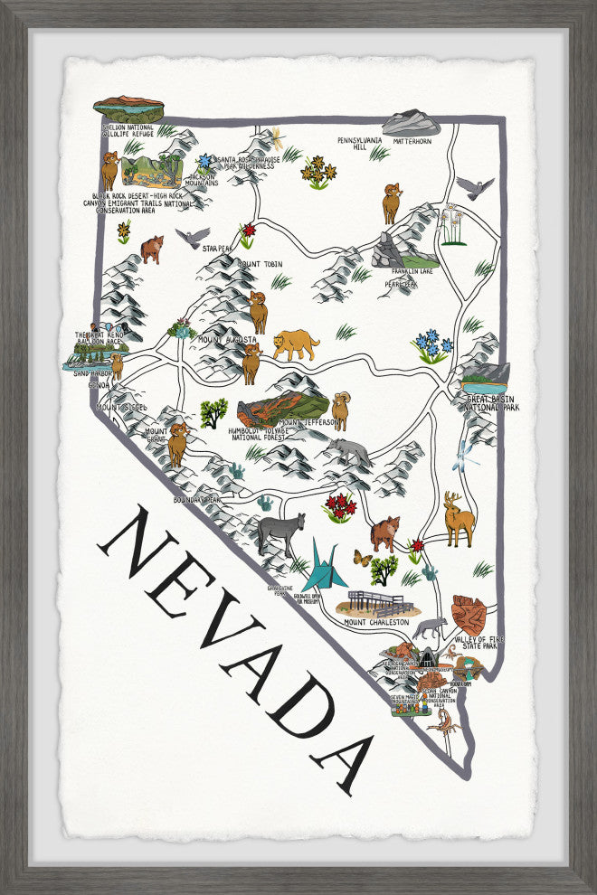 "Nevada Sites Map" Framed Painting Print, 24x36