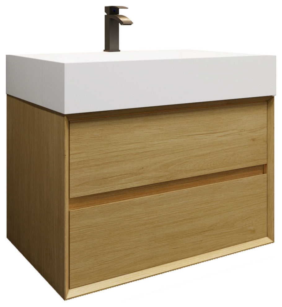 MAX 30" Floating Bath Vanity With Acrylic Sink, Teak Oak
