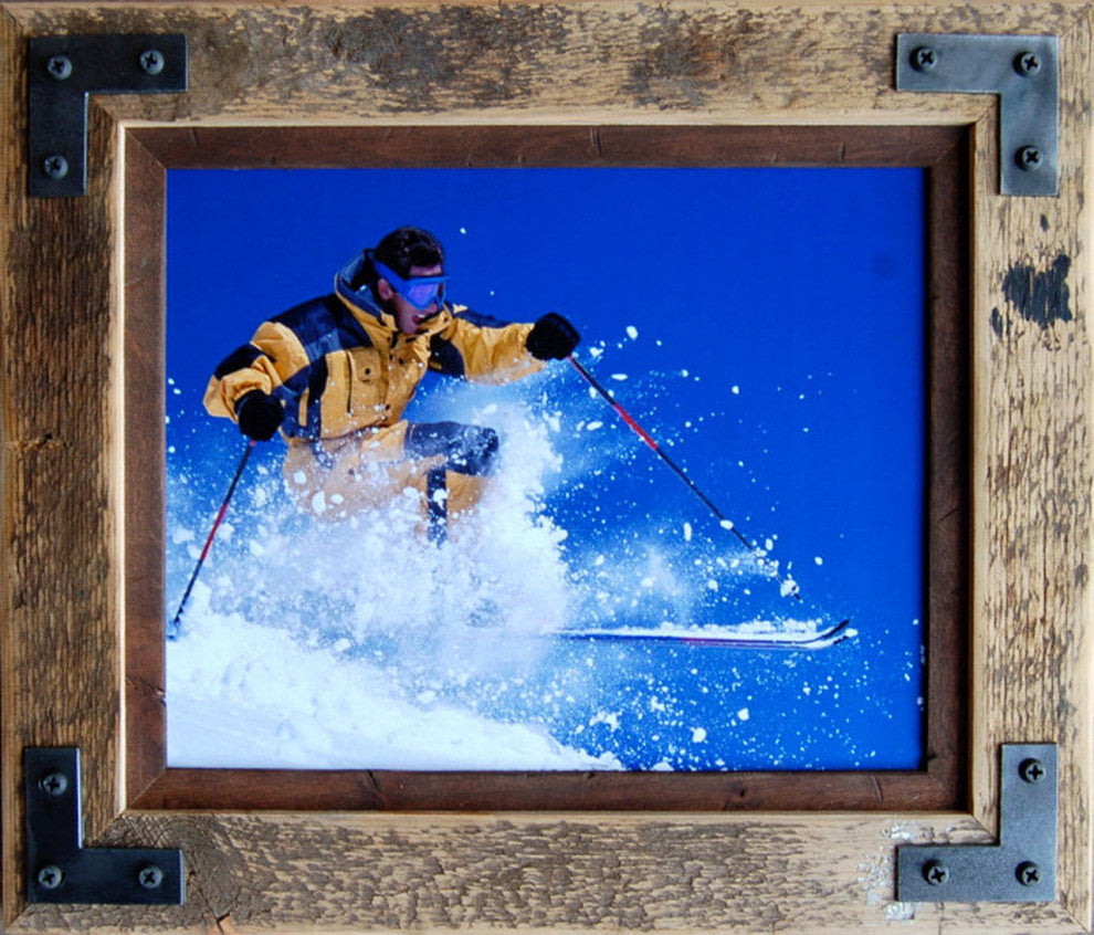Distressed Barn Wood Frame, Metal Corner Brackets, Park City Series, 4