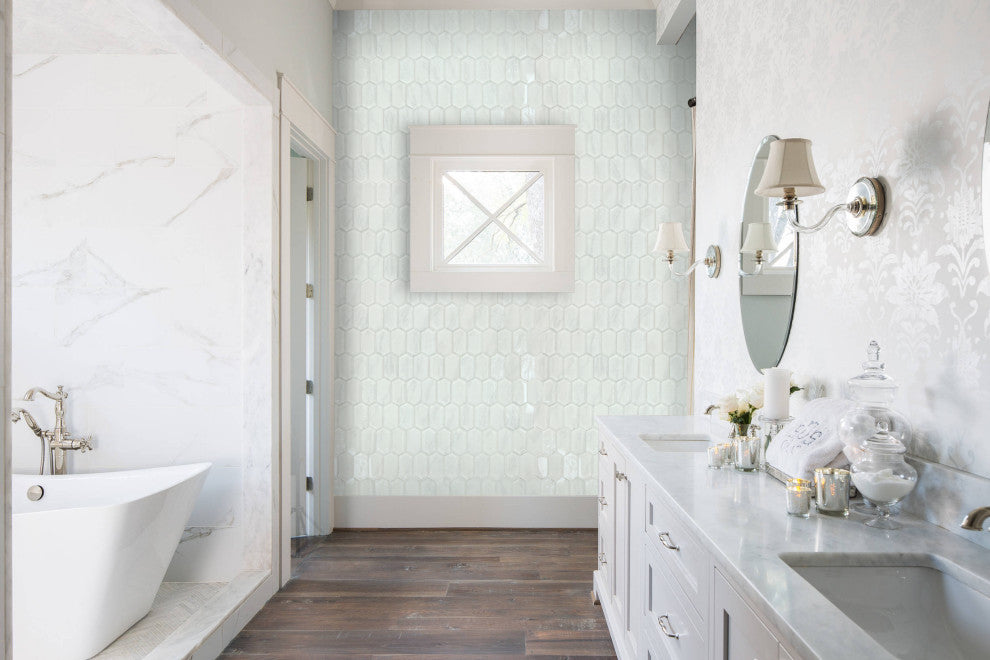 12 x 12 Calypso White Glass Mosaic - Picket Fence, Set of 11