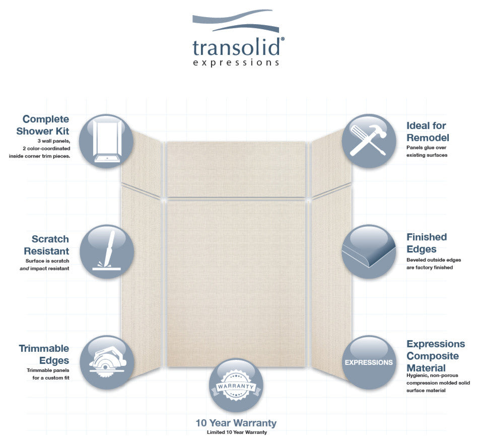 Transolid Expressions 48"x60"x96" Glue to Wall Tub/Shower Wall Kit, Ca