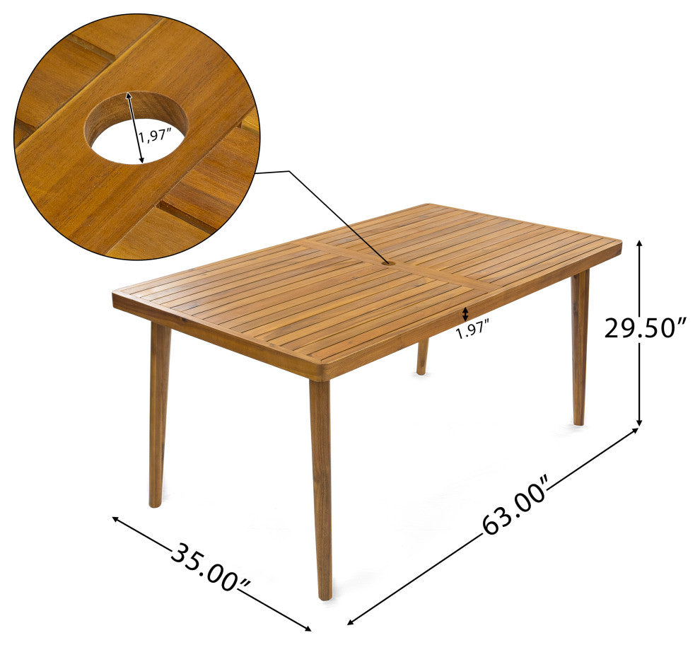 GDF Studio 7-Piece Outdoor Dining Set, Wood Table & 6 Mesh Seat Chairs