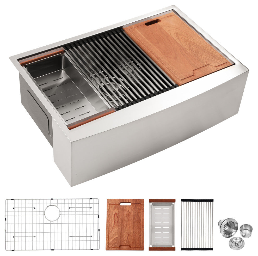 36 in Farmhous Apron Workstation Single Bowl Stainless Steel Kitchen S
