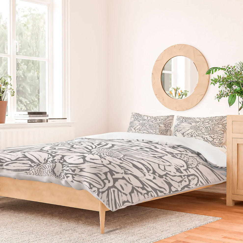 Deny Designs Lisa Argyropoulos Daisy Daisy Dove Gray Duvet Cover, King