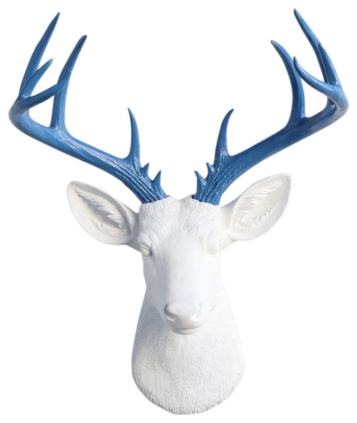Faux Deer Head Wall Mount 14 Point Stag Head Antlers, White and Cornfl