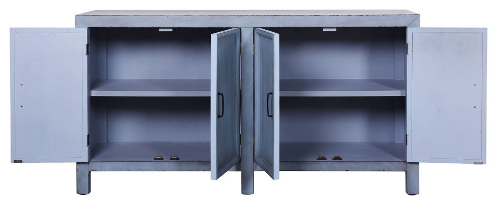 Olive Blue Four Door Wooden Cabinet 32"h60"wx16"d