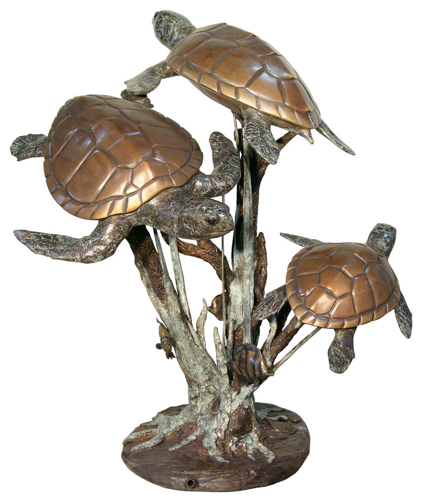 Three Sea Turtles Swimming 47" Bronze Sculpture