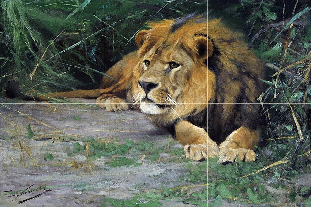 Tile Mural Kitchen Backsplash Landscape Africa Lion In The Grass Cera