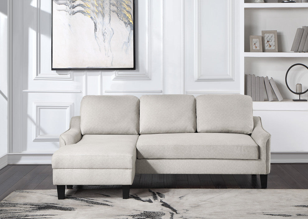 Lester Sofa With Chaise and Twin Sleeper, Cement Fabric With Black leg