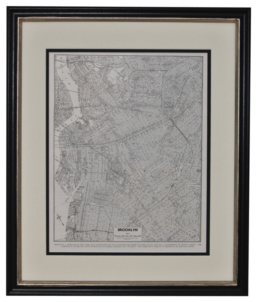 Vintage Brooklyn, New York Map, Framed Original NYC Map- Authentic 194