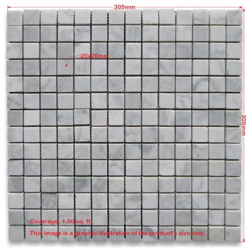 3/4" Square Statuary Statuario White Marble Grid Mosaic Tile Polished,