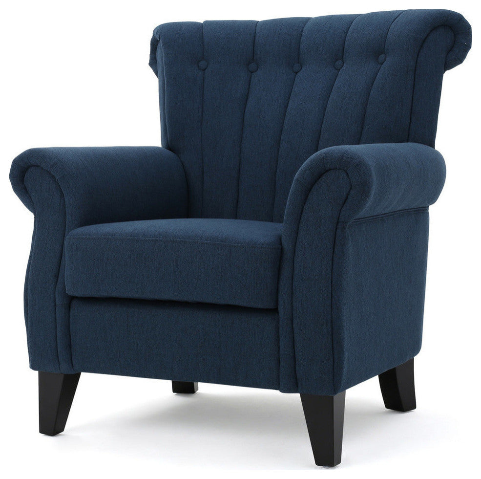 GDF Studio Romee Channel Fabric Club Chair, Dark Blue