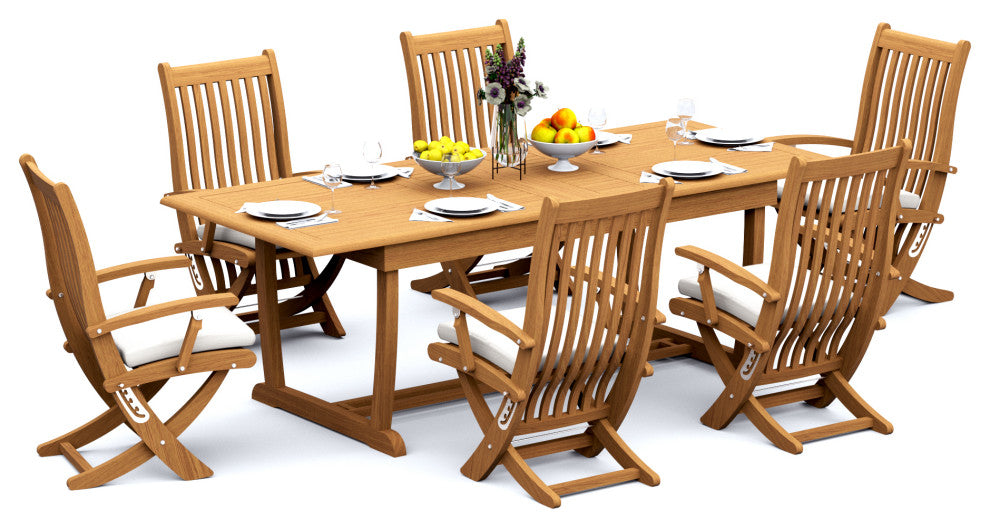 7-Piece Outdoor Teak Dining Set 94" Masc Rectangle Table 6 Warwick Fol
