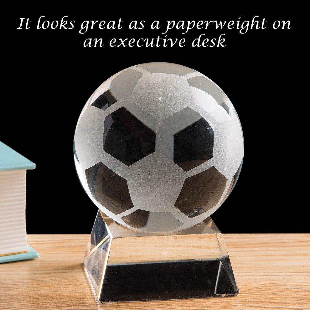 Matashi Crystal Paperweight With Etched Soccer Ball Ornament With Ligh