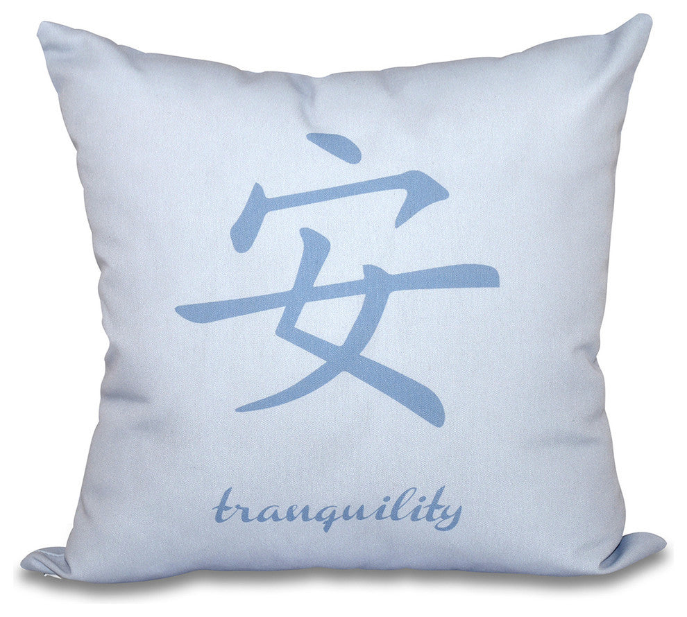 16"x16" Tranquility, Word Print Pillow, Blue