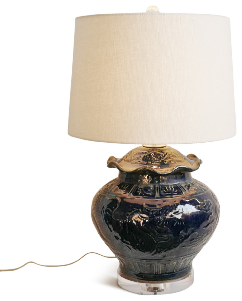 Vintage Indigo Ceramic Ming Table Lamp