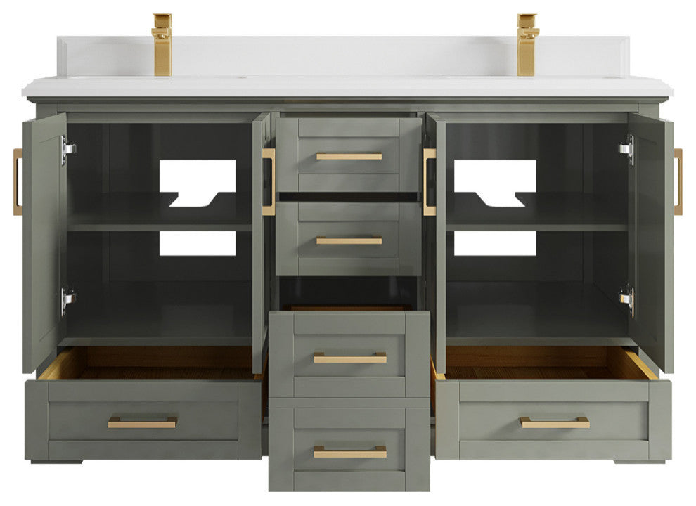 Boston 60 Double Bathroom Vanity in Evergreen 1.5" White Quartz