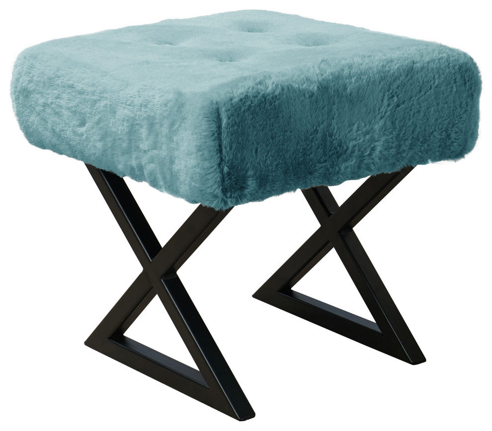 Heavy Faux Fur Vanity Stool, Silver Blue, 19''x19''x19''