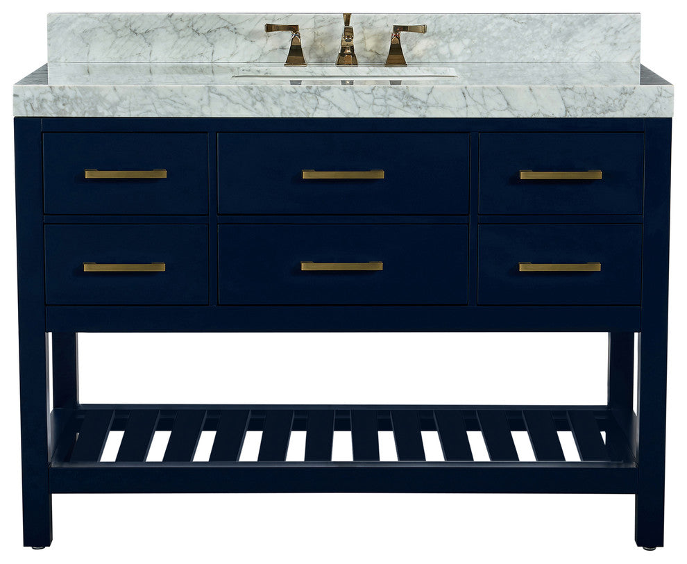 Elizabeth Bath Vanity, Heritage Blue, 48", Gold Hardware, With Mirror