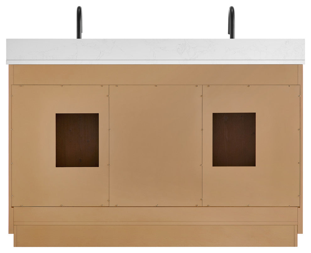 Gavino Vanity with Grain White Composite Stone Top, Light Brown/Matte