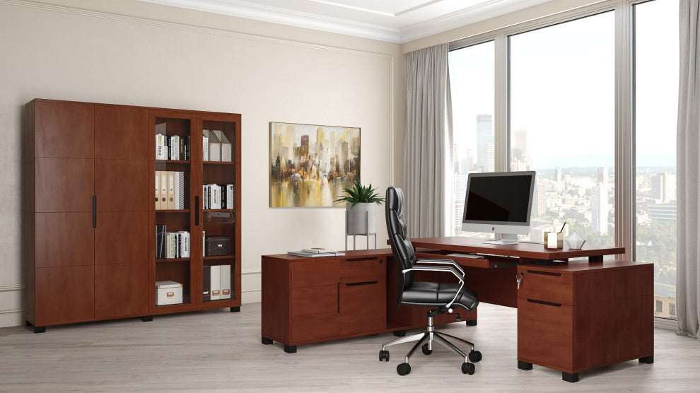 Ford Executive Modern Desk With Filing Cabinets and Return, Left Retur