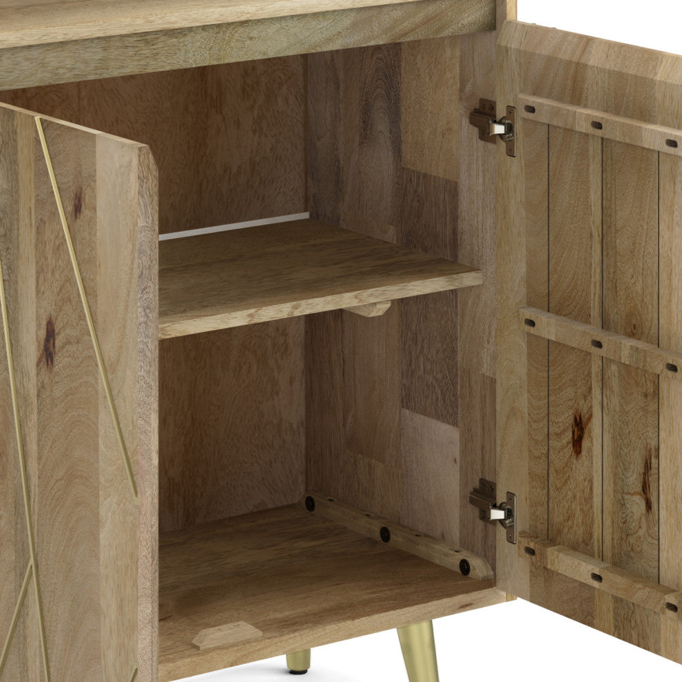 Jager Solid Mango Wood Bookshelf With Doors, Natural