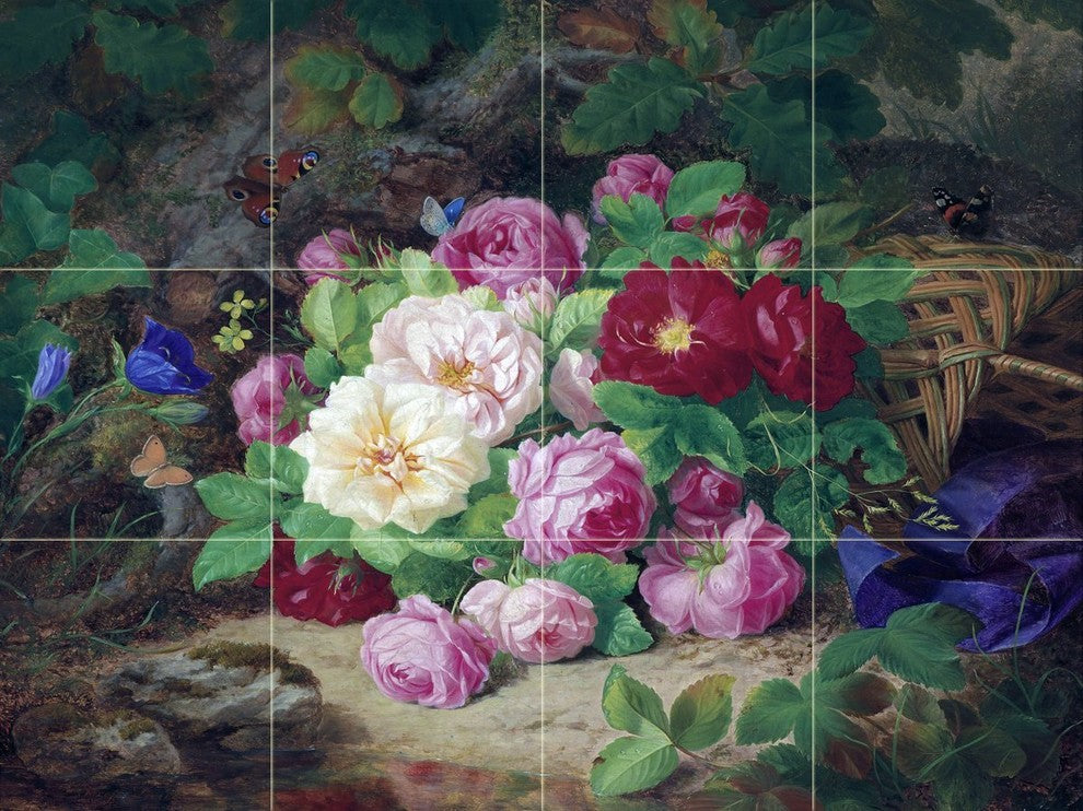 Tile Mural, Bouquet of Rose On the Forest Floor Ceramic Matte