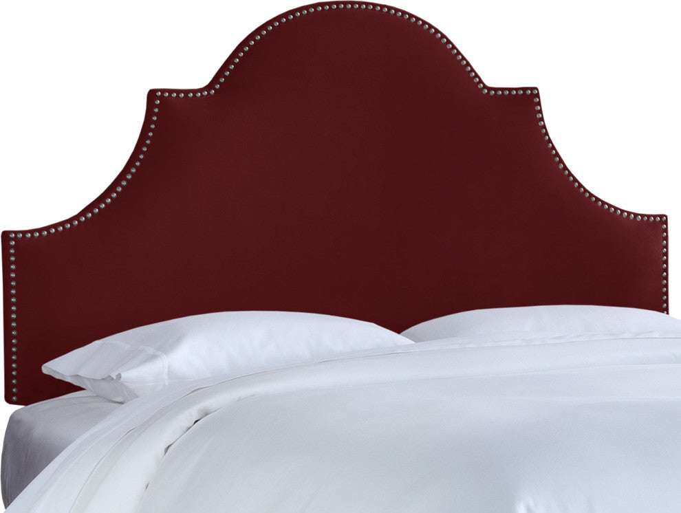 Taylor Nail Button High Arch Notched Headboard Velvet Berry Queen