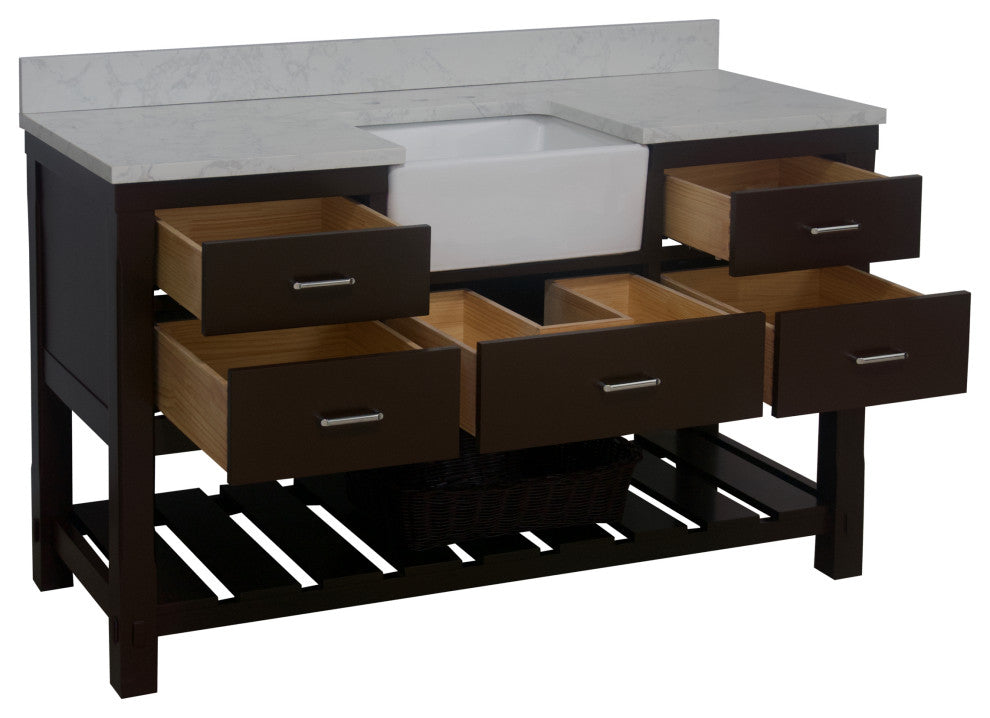 Charlotte 60" Bathroom Vanity, Chocolate, Engineered Carrara, Single