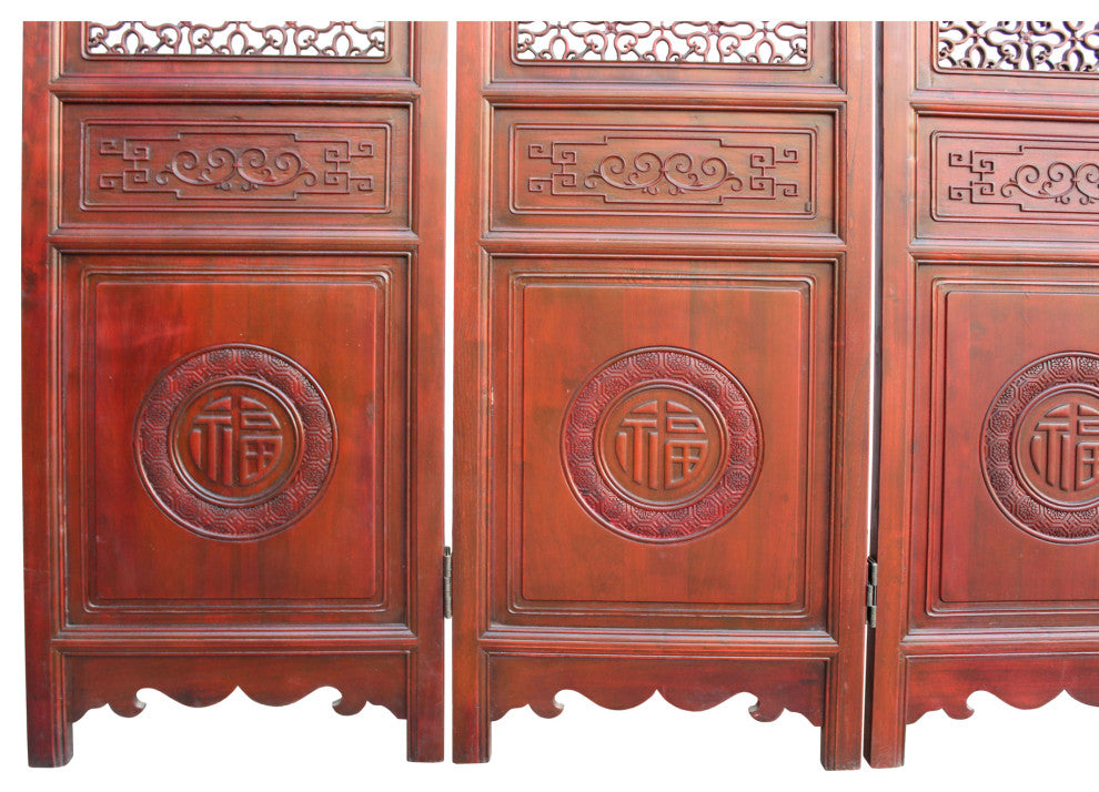 Chinese Reddish Brown Stain 4 Seasons Flower Wood Panel Floor Screen H