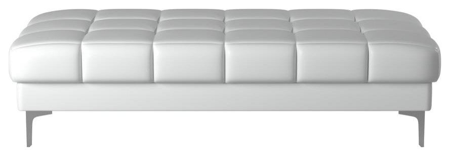 Tufted Bonded Leather Rectangle Ottoman, White