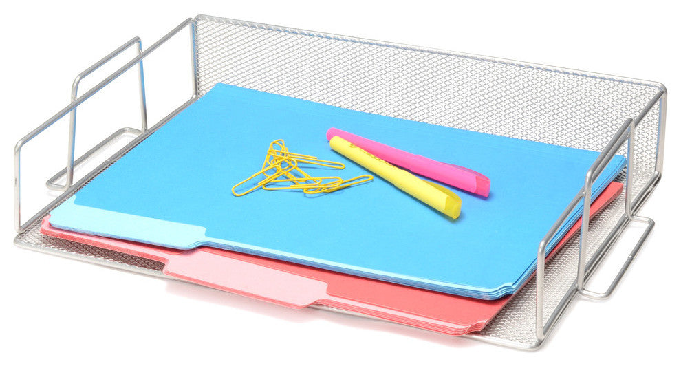 Mesh Stackable Paper Tray, Silver