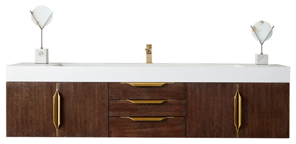 Mercer Island 72" Single Vanity Coffee Oak Radiant Gold w/ White Compo